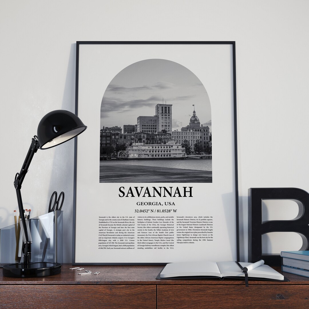 Savannah Poster Inspired Newspaper, Savannah Black and White Travel ...