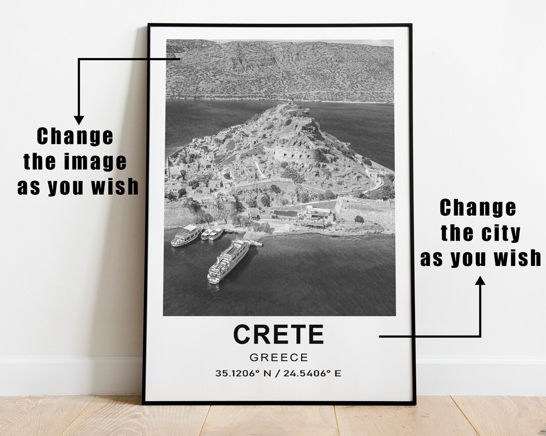 Crete Travel Poster, Crete Black and White Poster, Crete Minimalist ...