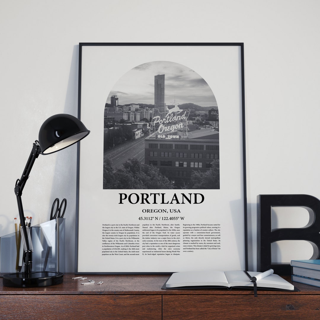 Portland Poster Inspired Newspaper, Portland Black and White Travel ...