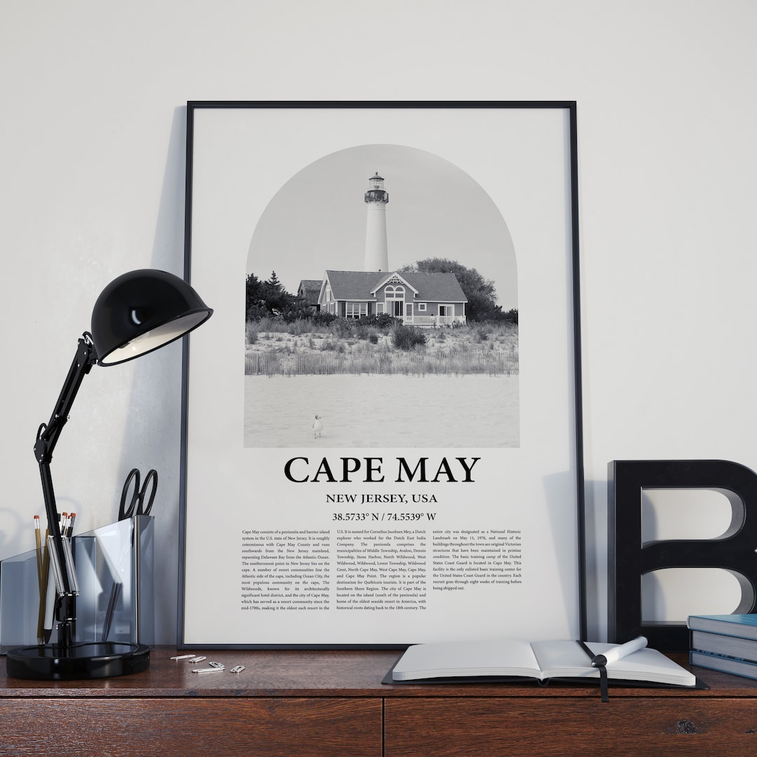 Cape May Poster Inspired Newspaper, Cape May Black and White Travel ...