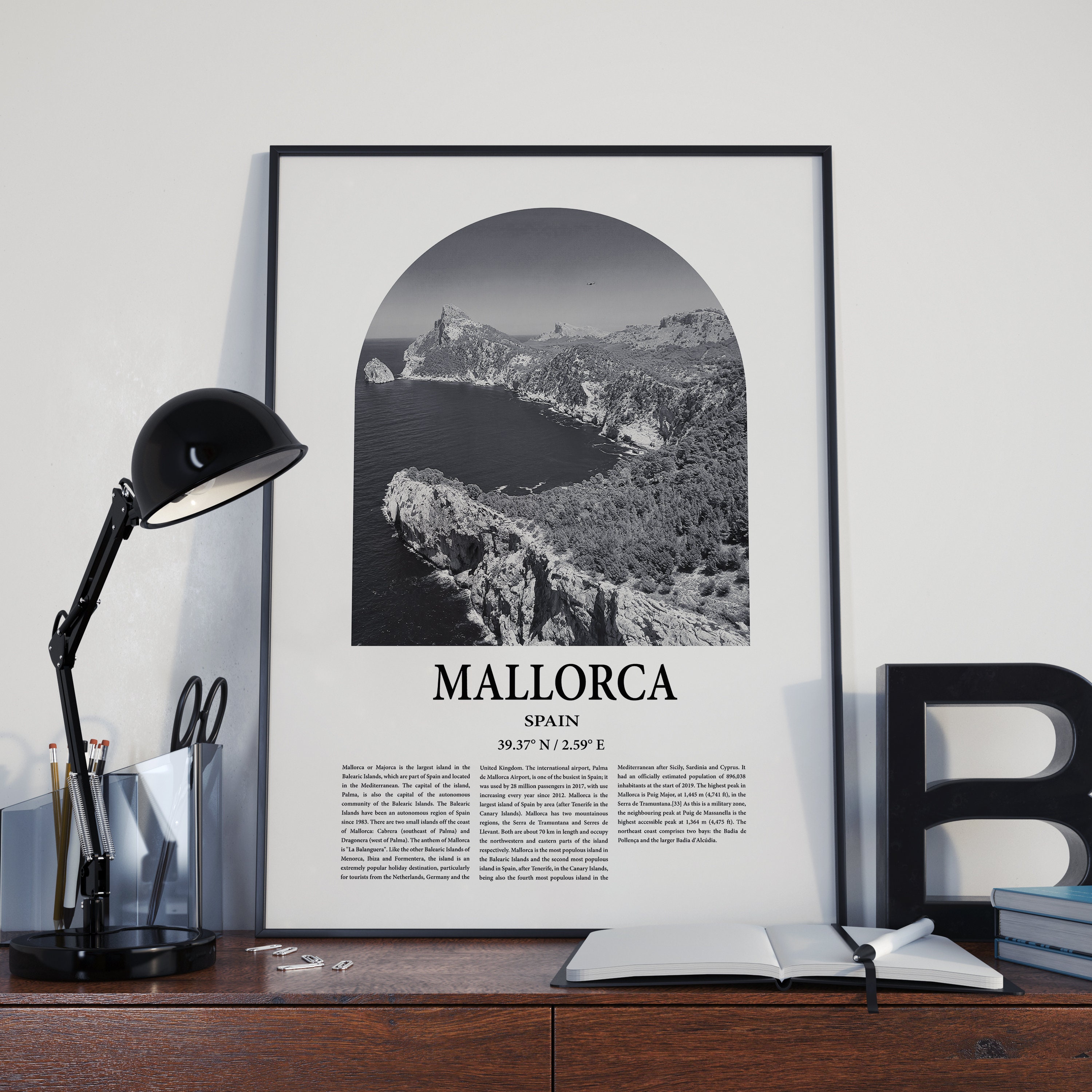 Mallorca Poster, Mallorca Art Print, Mallorca Travel Print Black ...
