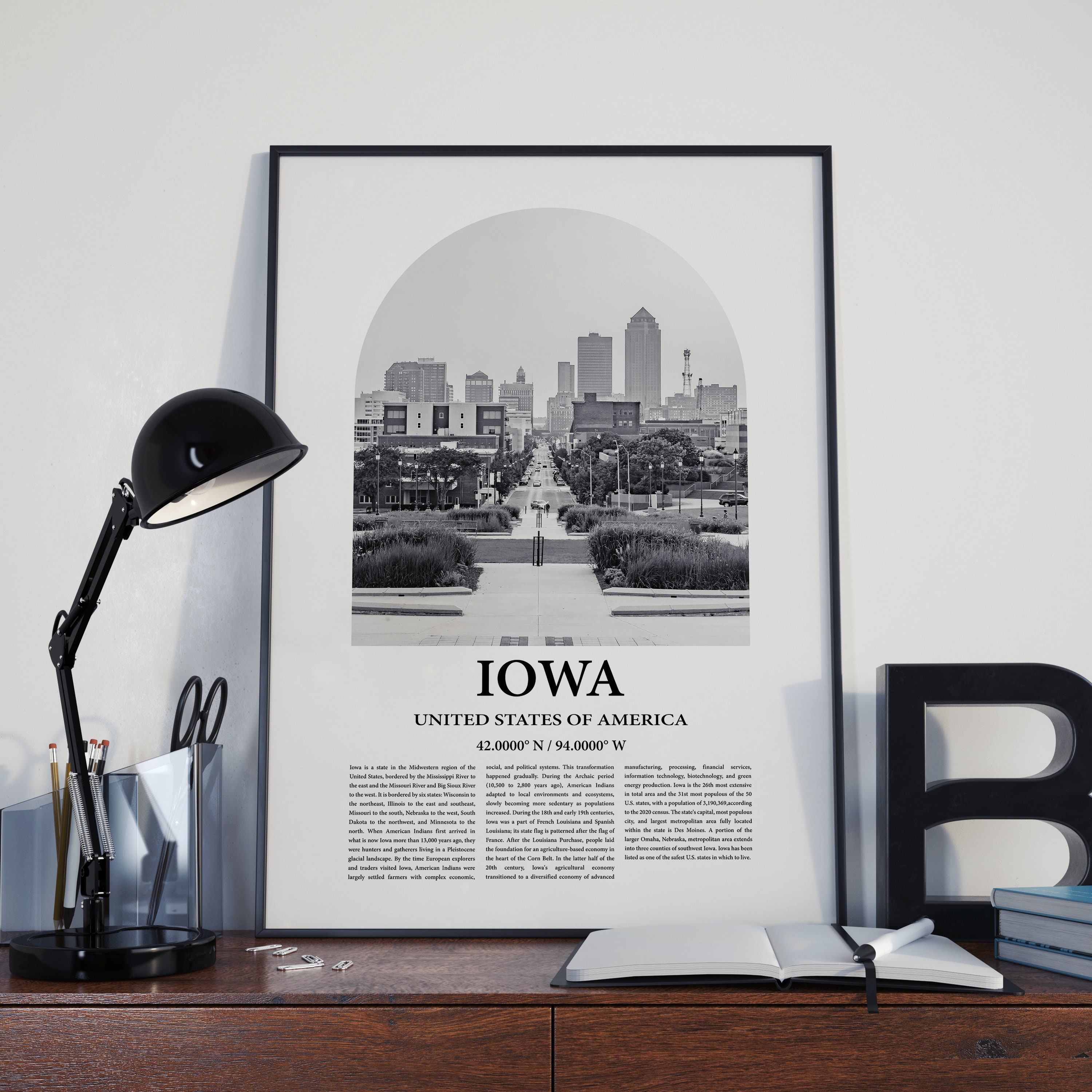 Iowa Poster Inspired Newspaper, Iowa Black and White Travel Poster ...