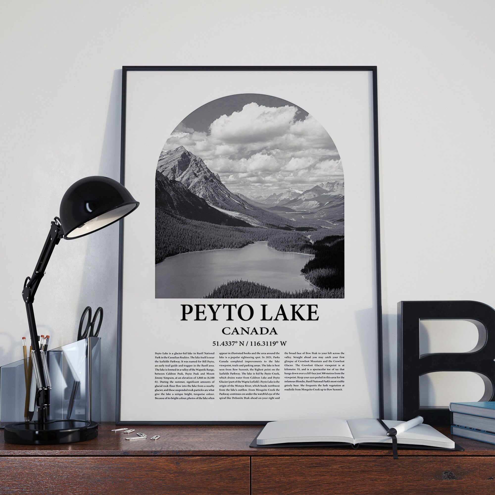 Peyto Lake Poster Inspired Newspaper Peyto Lake Black and - Etsy