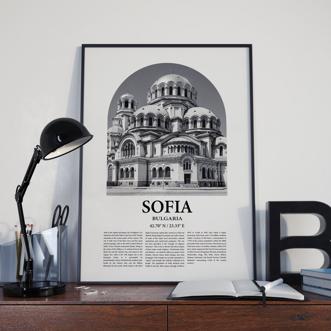 Sofia Poster, Sofia Art Print, Sofia Travel Print Black & White Poster, Sofia Wall Art Print ...