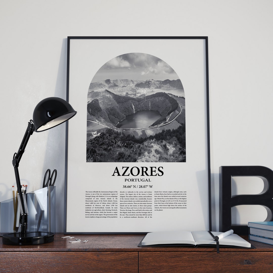 Azores Poster, Azores Art Print, Azores Travel Print Black & White ...