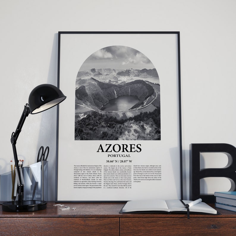 Azores Poster, Azores Art Print, Azores Travel Print Black & White ...
