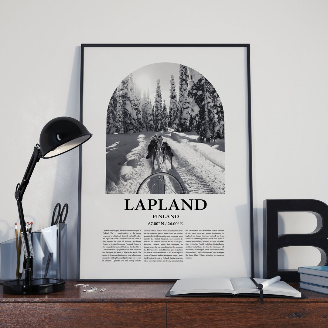 Lapland Poster, Lapland Art Print, Lapland Travel Print Black & White ...