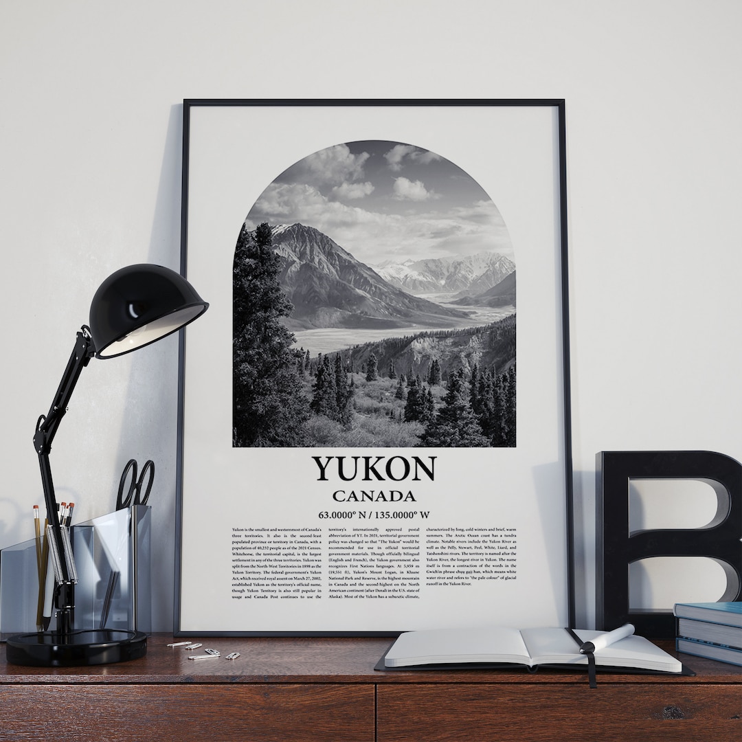 Yukon Poster Inspired Newspaper, Yukon Black and White Travel Poster ...