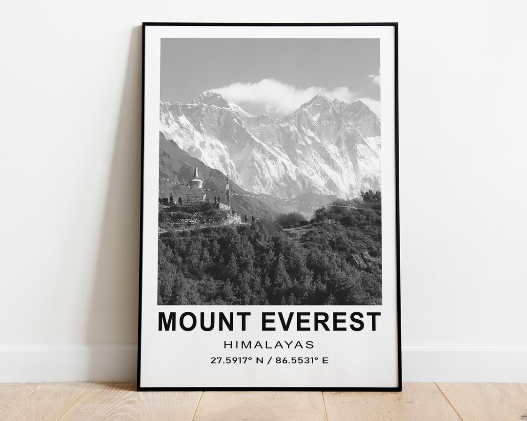 Mount Everest Travel Poster, Mount Everest Black and White Poster ...