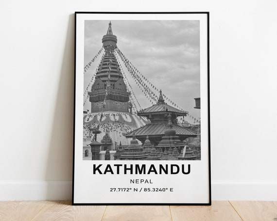 Kathmandu Travel Poster Kathmandu Black and White Poster - Etsy