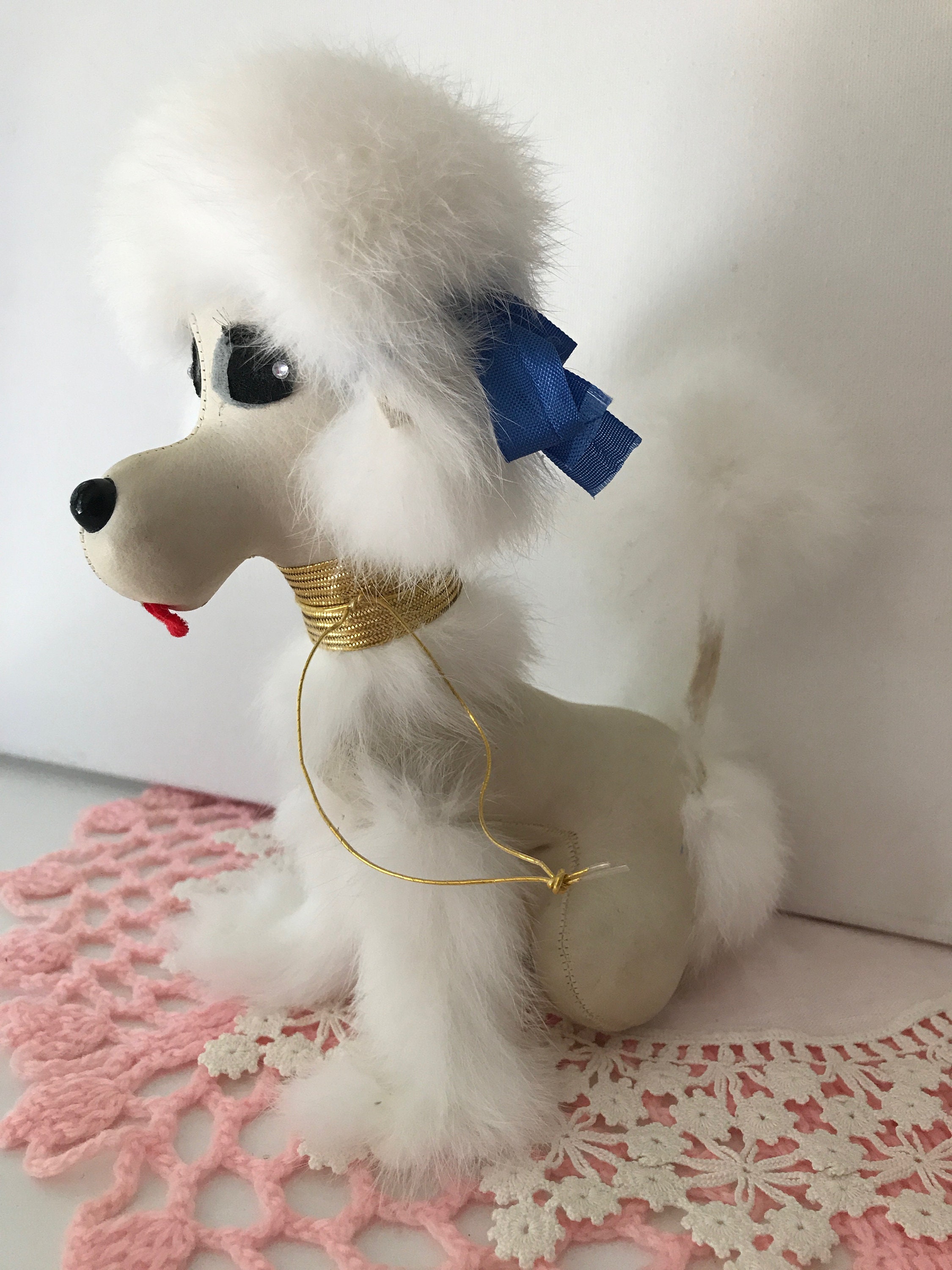 Vintage 1950s POODLE Stuffed White Leather and Fur Dog With - Etsy