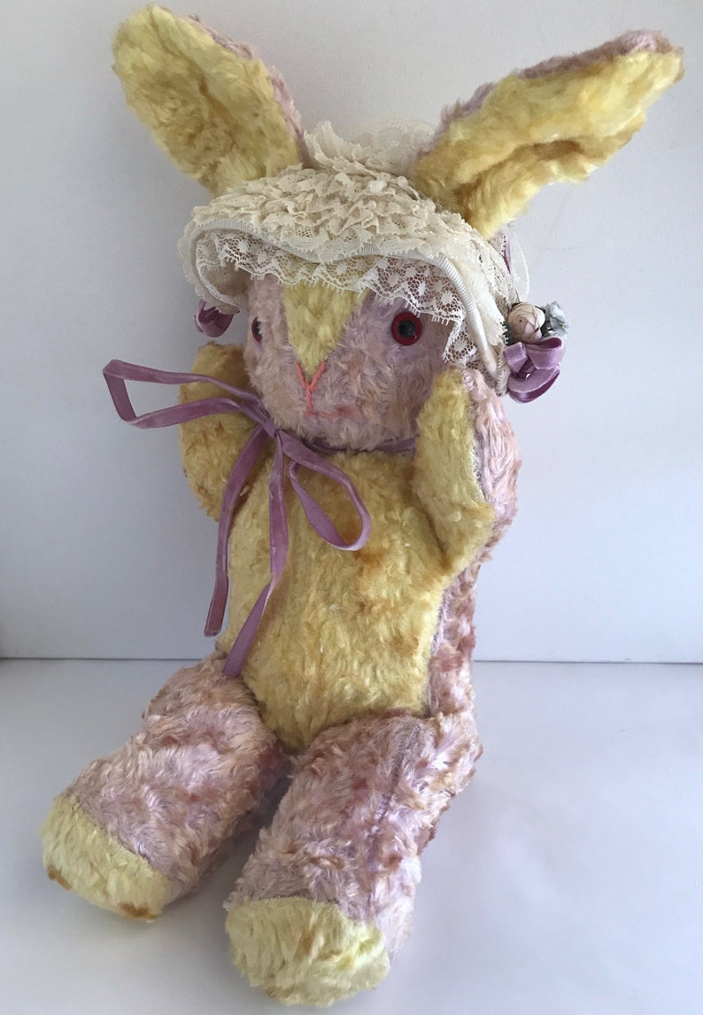 Vintage 1950s Bunny Rabbit Stuffed Pastel Violet and Yellow Rayon PLUSH ...