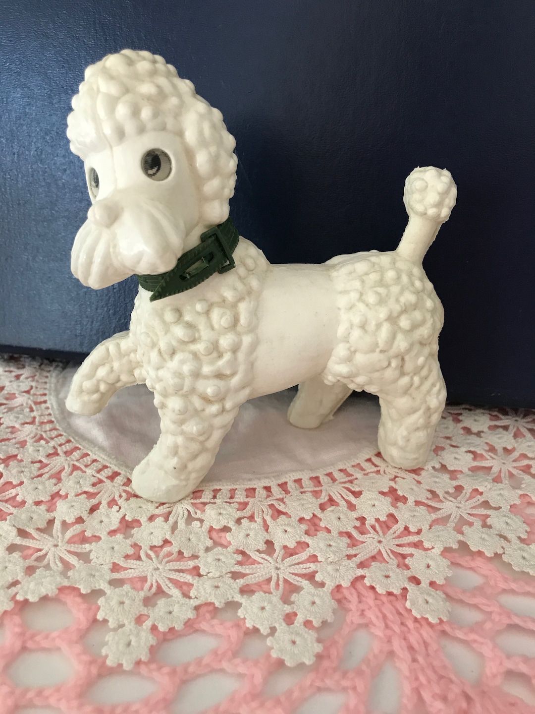 Vintage BLOW MOLD White POODLE Puppy With Magic Eyes & Green Plastic ...