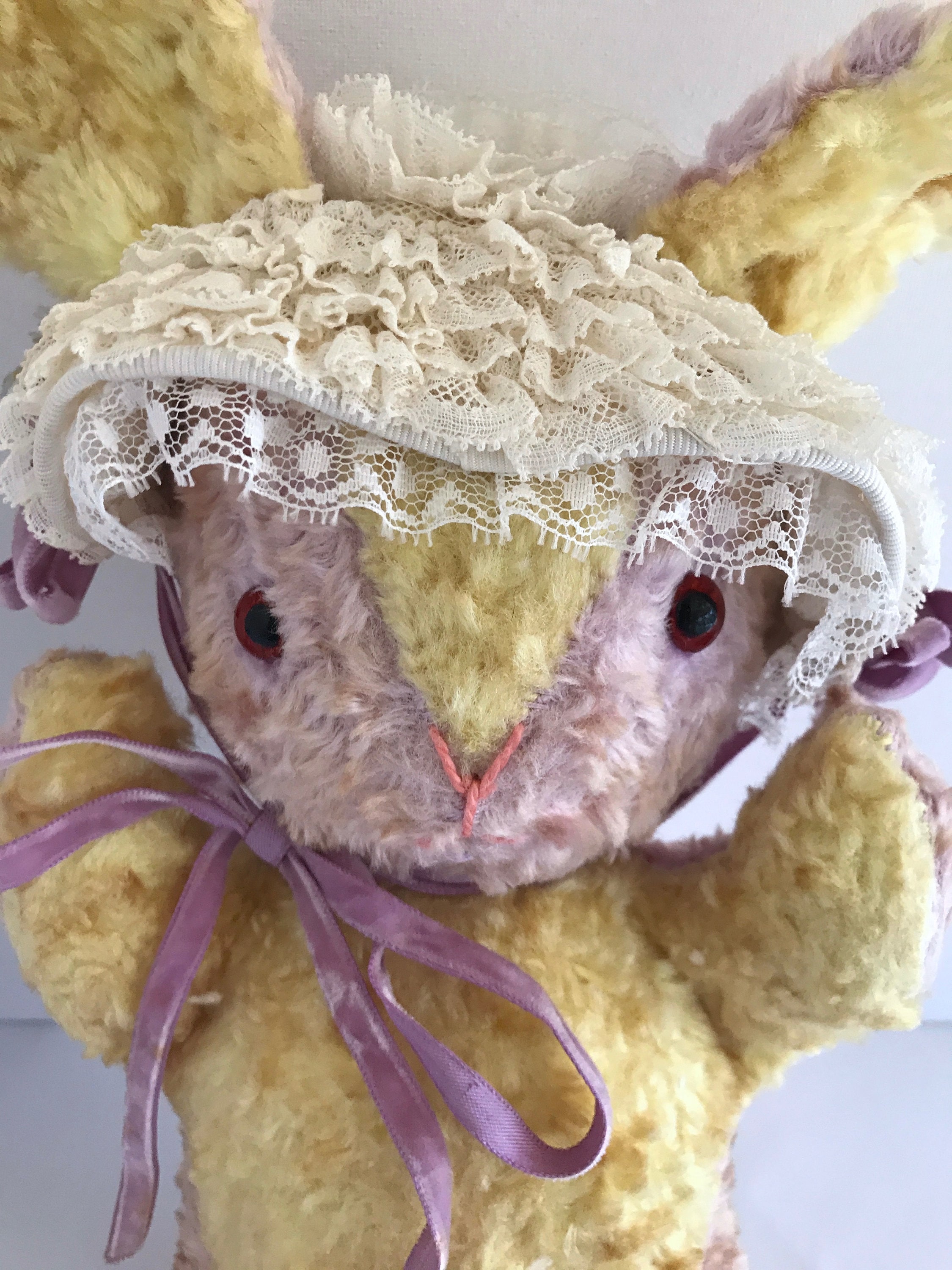 Vintage 1950s Bunny Rabbit Stuffed Pastel Violet and Yellow Rayon PLUSH ...