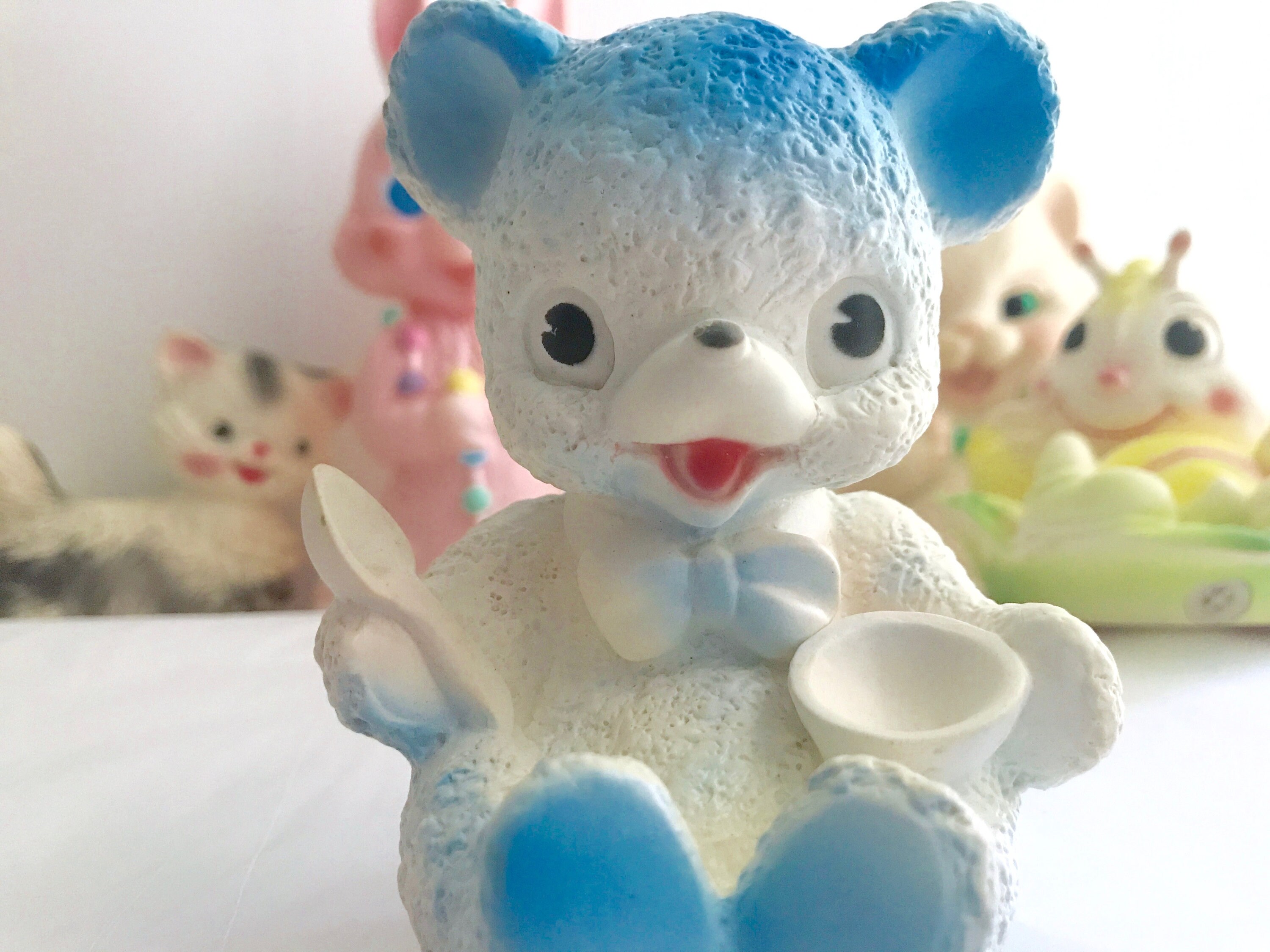 Vintage Rubber Squeak Toy BLUE BABY BEAR With Bowl & Spoon - Etsy