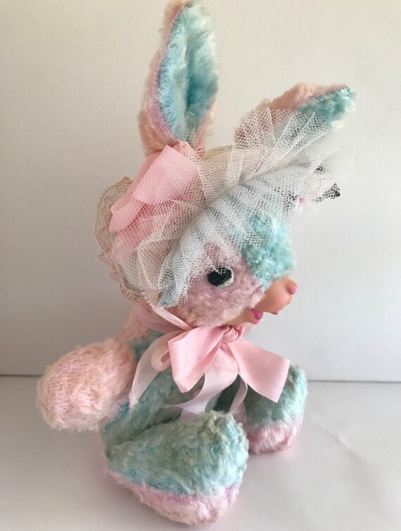 Vintage 1950s Bunny Rabbit Stuffed PINK and Aqua Blue Rayon | Etsy