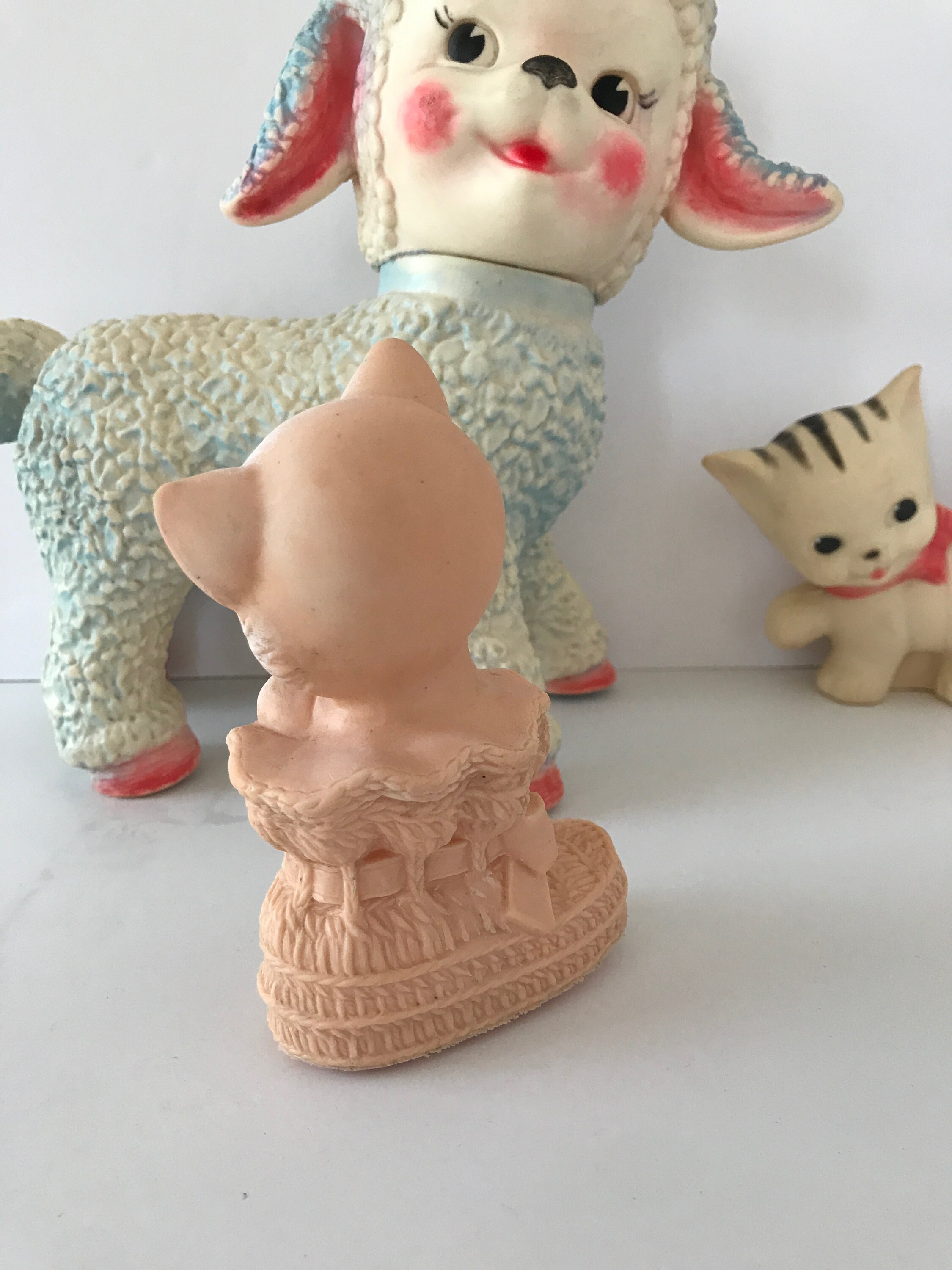 Vintage TINKLE TOY Rubber Pink Kitty CAT Kitten in Bootie Rubber Squeak ...