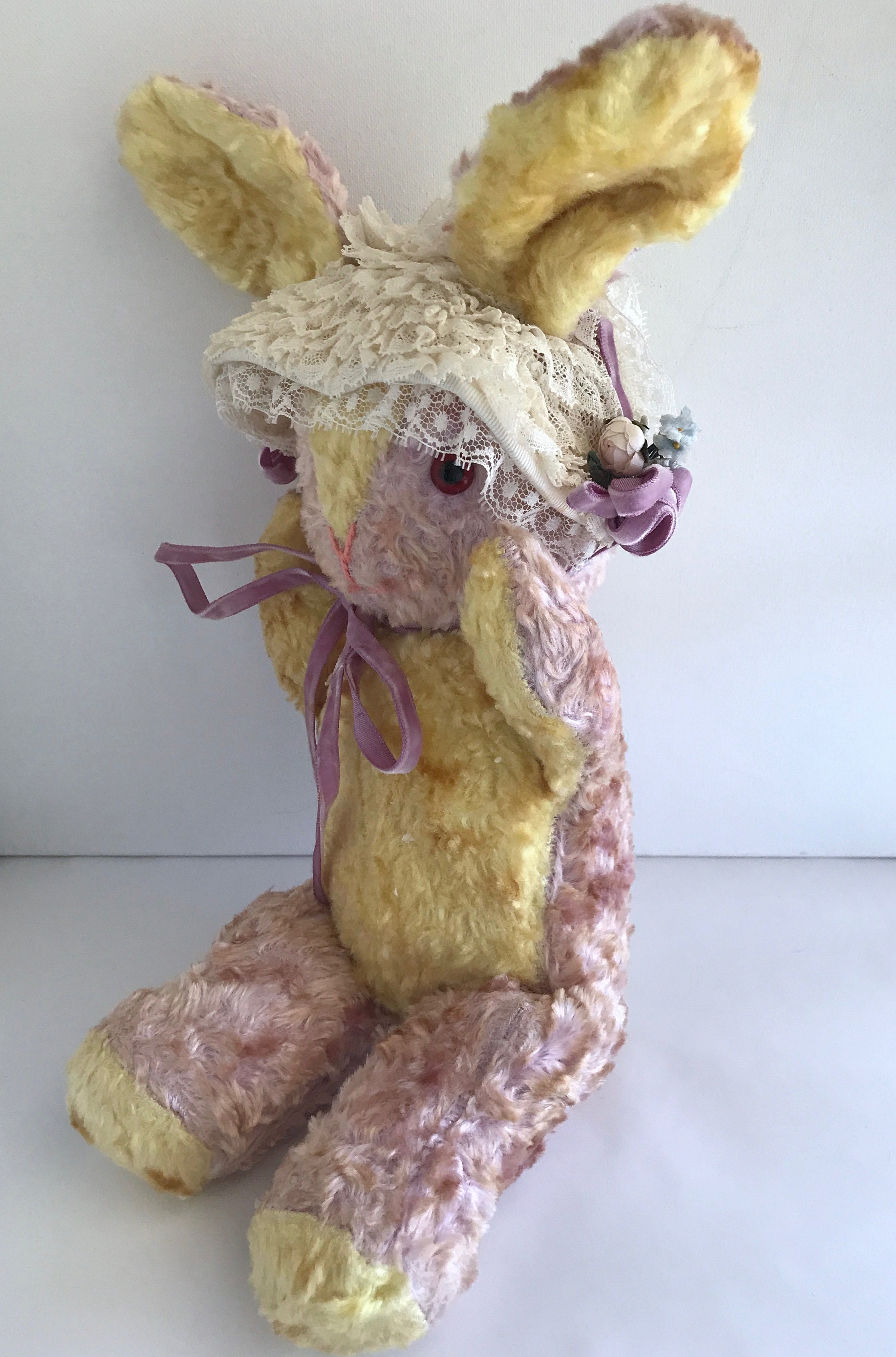 Vintage 1950s Bunny Rabbit Stuffed Pastel Violet and Yellow Rayon PLUSH ...