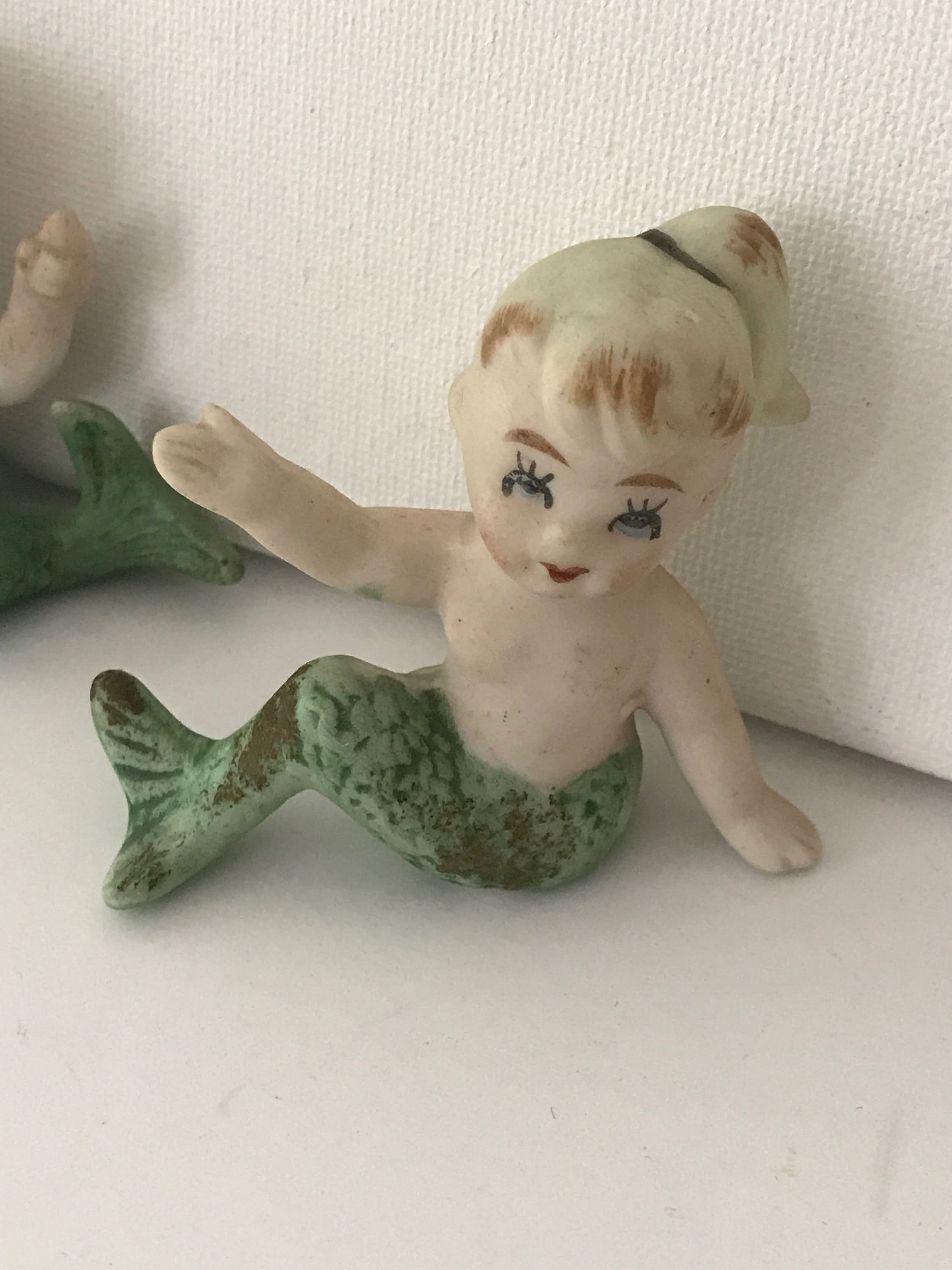 Vintage JAPAN 3 MERMAIDS With PONYTAILS 1950s Ceramic Bisque Porcelain ...