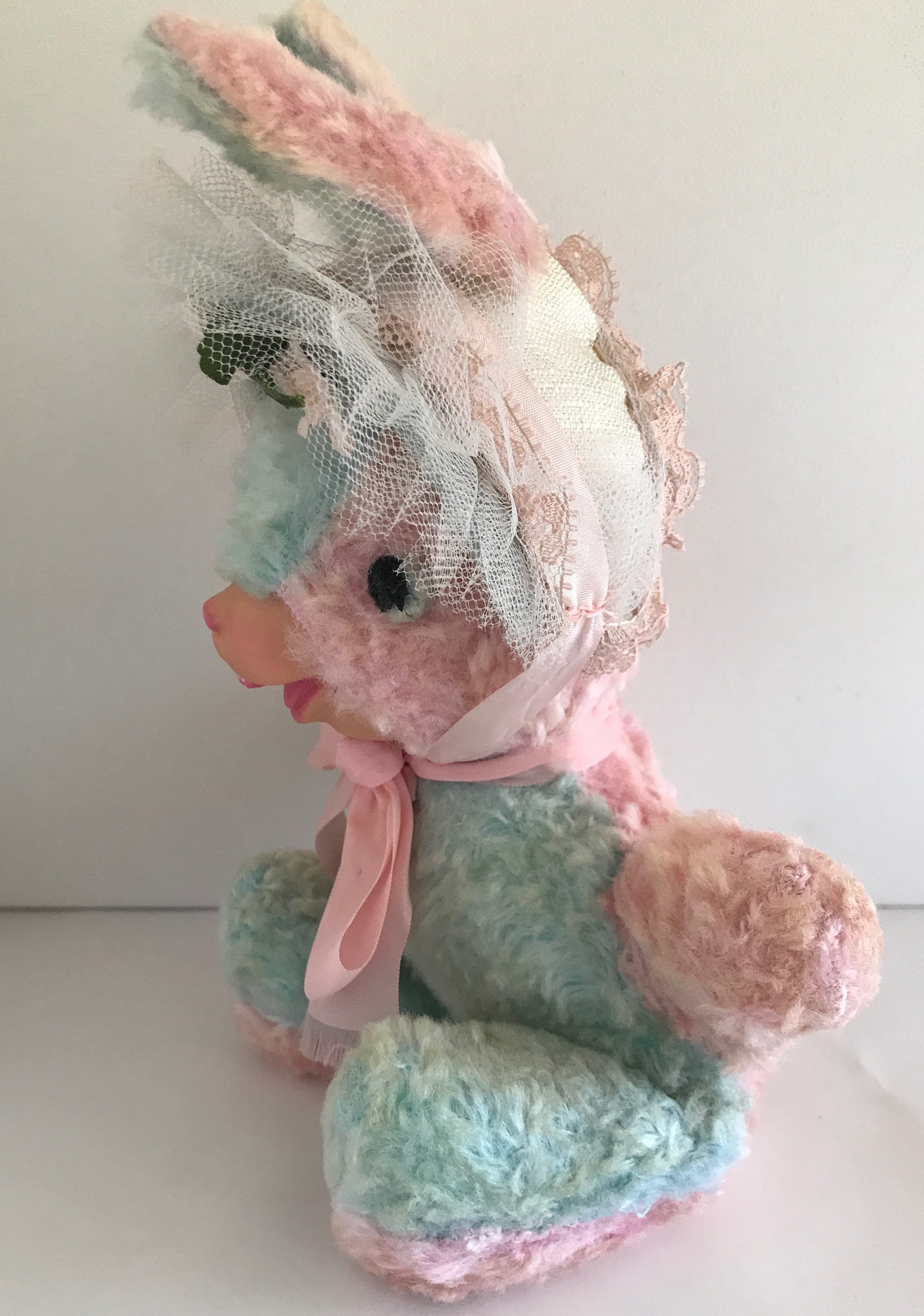 Vintage 1950s Bunny Rabbit Stuffed PINK and Aqua Blue Rayon PLUSH W ...