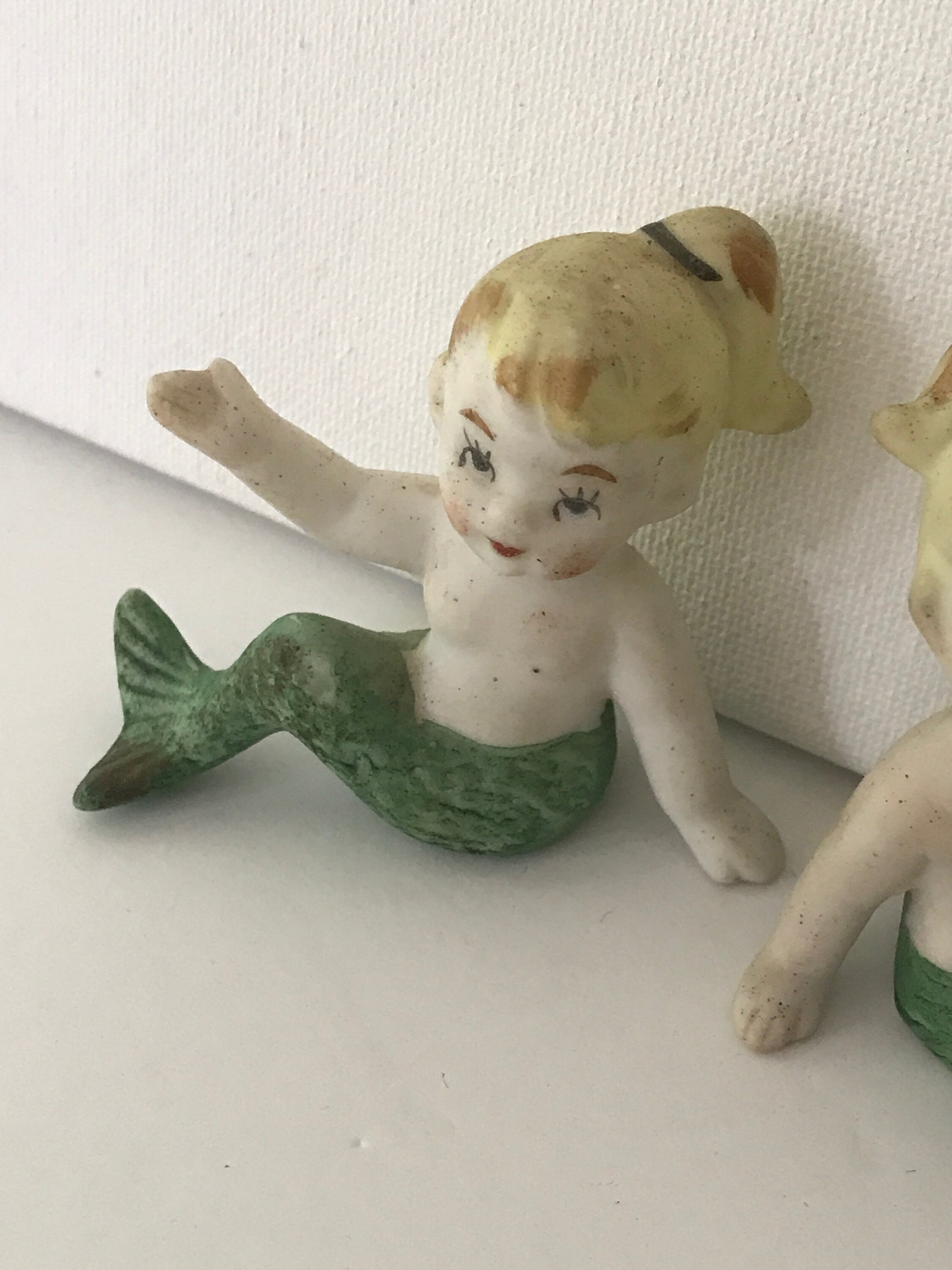 Vintage JAPAN 3 MERMAIDS With PONYTAILS 1950s Ceramic Bisque Porcelain ...