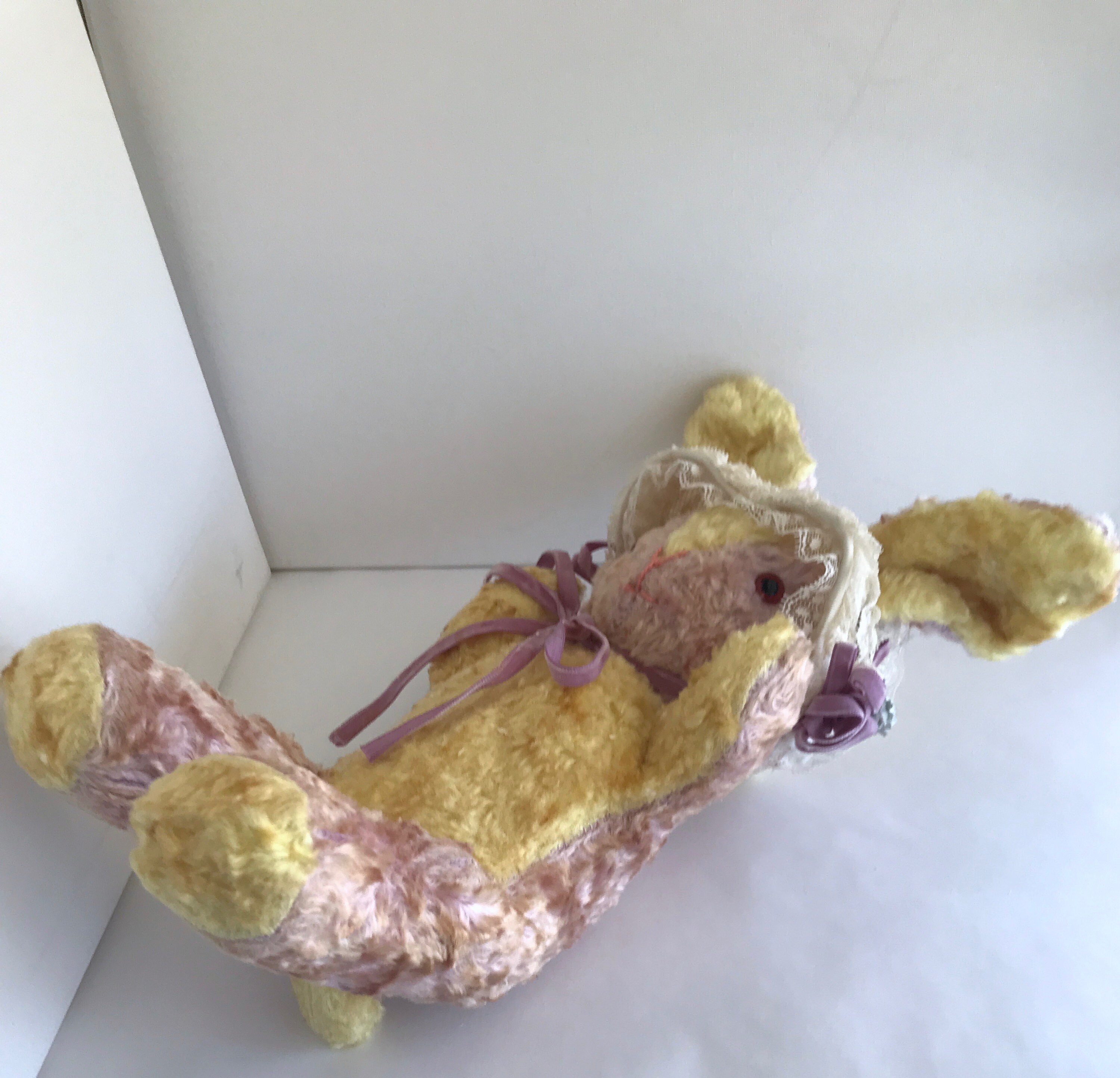 Vintage 1950s Bunny Rabbit Stuffed Pastel Violet and Yellow Rayon PLUSH ...