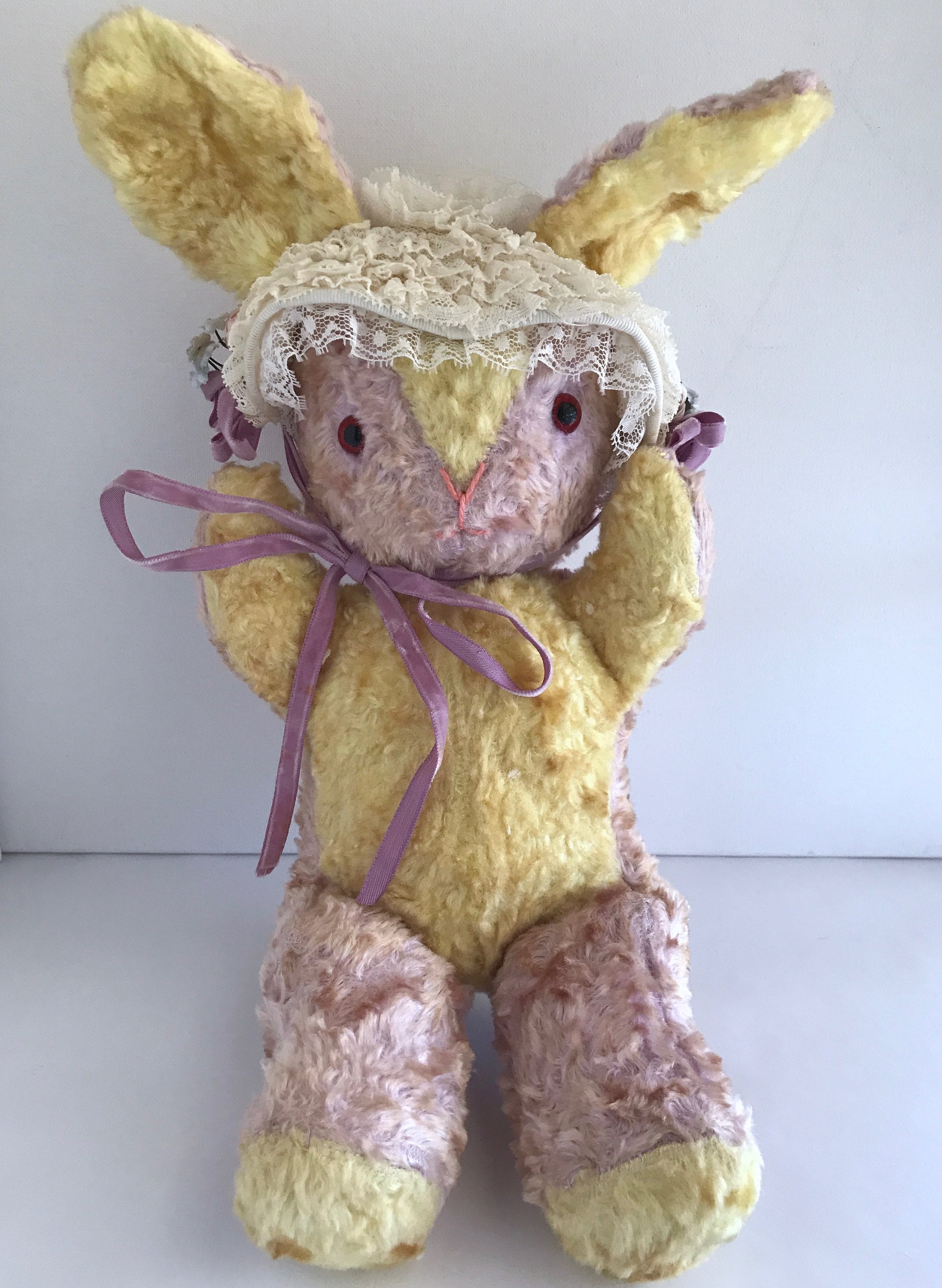 Vintage 1950s Bunny Rabbit Stuffed Pastel Violet and Yellow Rayon PLUSH ...