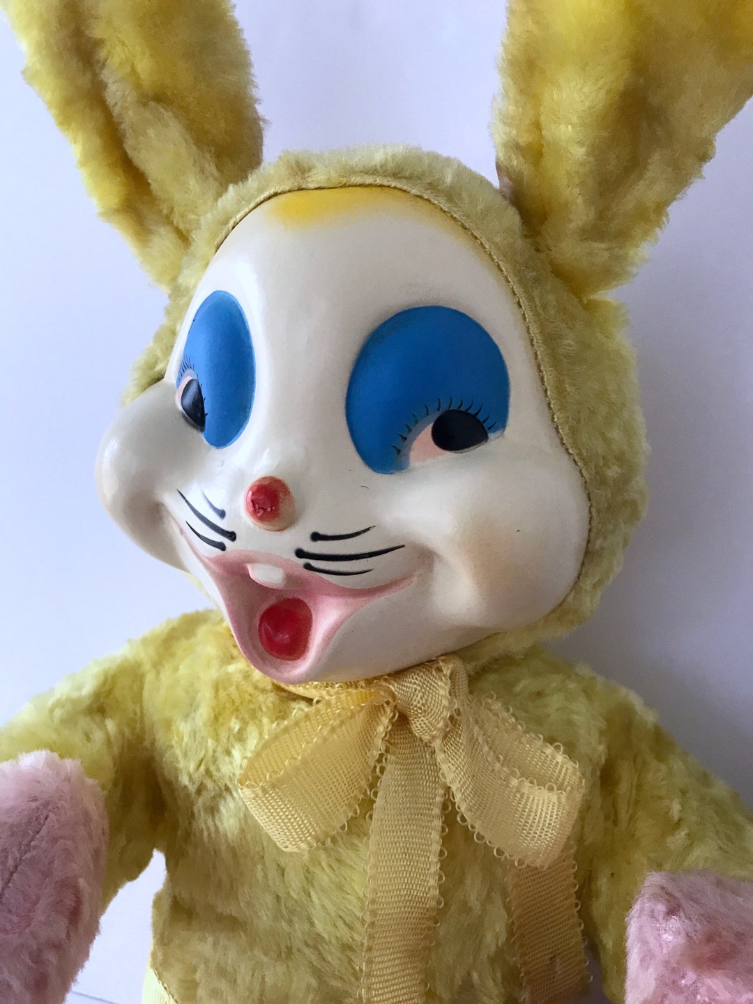 Vintage BUNNY Character Face Rayon Plush Stuffed Toy Rabbit 1950s PINK ...