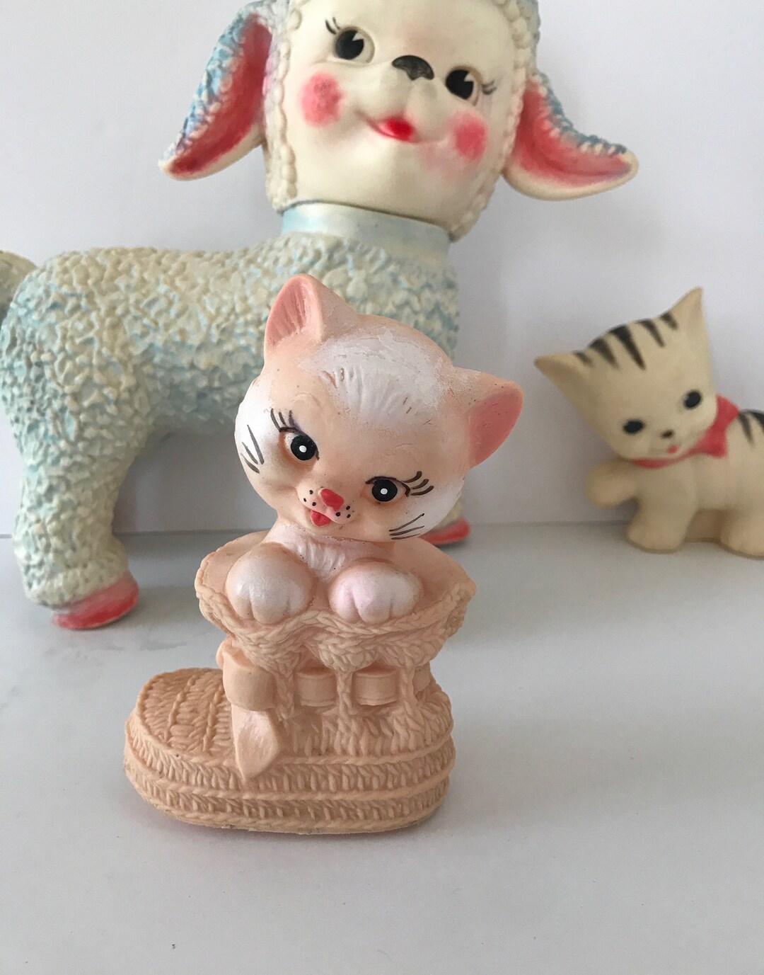 Vintage TINKLE TOY Rubber Pink Kitty CAT Kitten in Bootie Rubber Squeak ...
