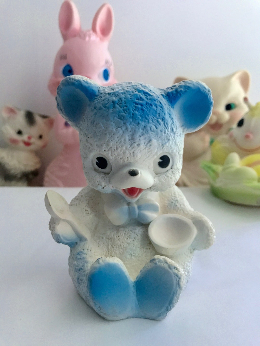 Vintage Rubber Squeak Toy BLUE BABY BEAR With Bowl & Spoon - Etsy