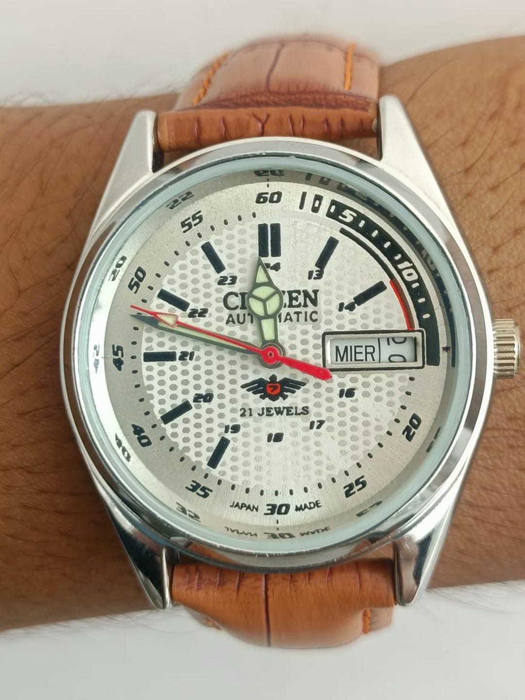 Citizen Automatic White Dial Day/date 21 Jewels Stainless Steel Men's ...
