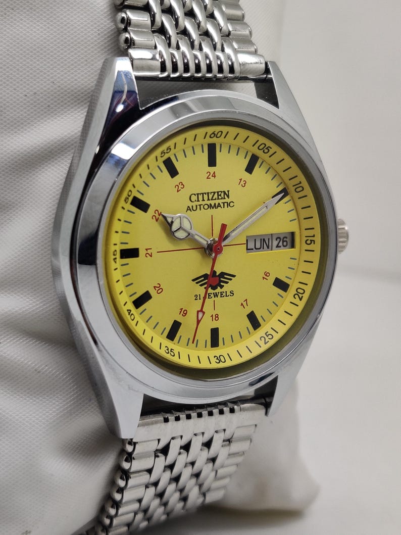 Vintage Citizen Automatic Men's Watch: Yellow Dial, Stainless Steel, 21 ...