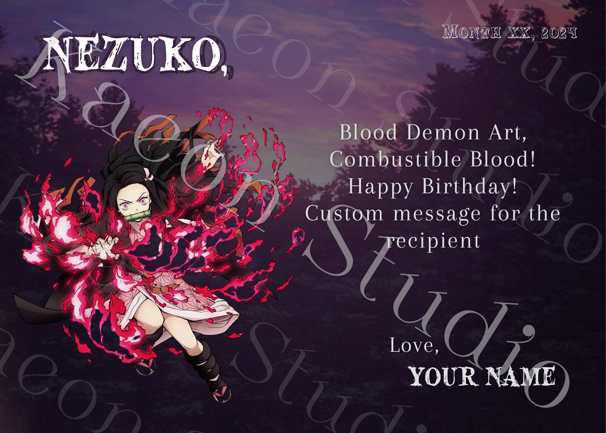 Demon Slayer - Nezuko Birthday Card - Etsy