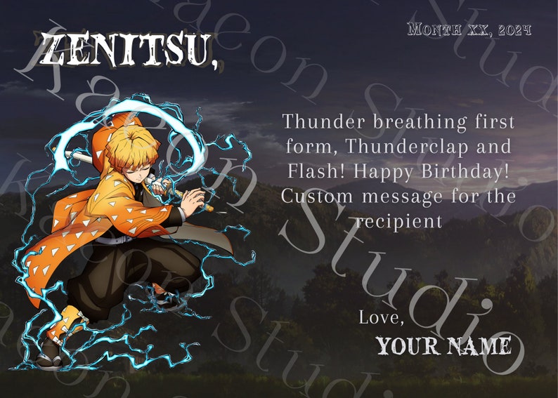 Demon Slayer - Zenitsu Birthday Card - Etsy