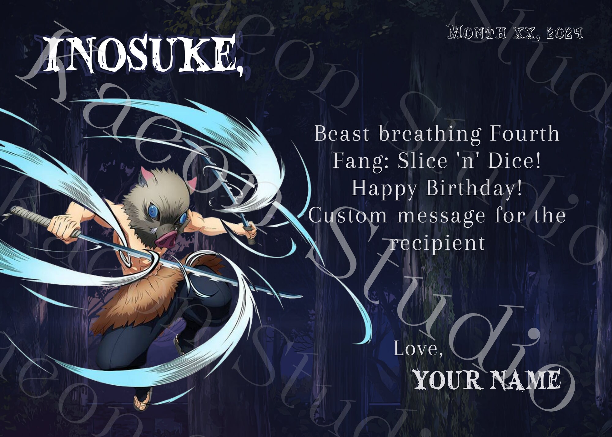 Demon Slayer - Inosuke Birthday Card - Etsy