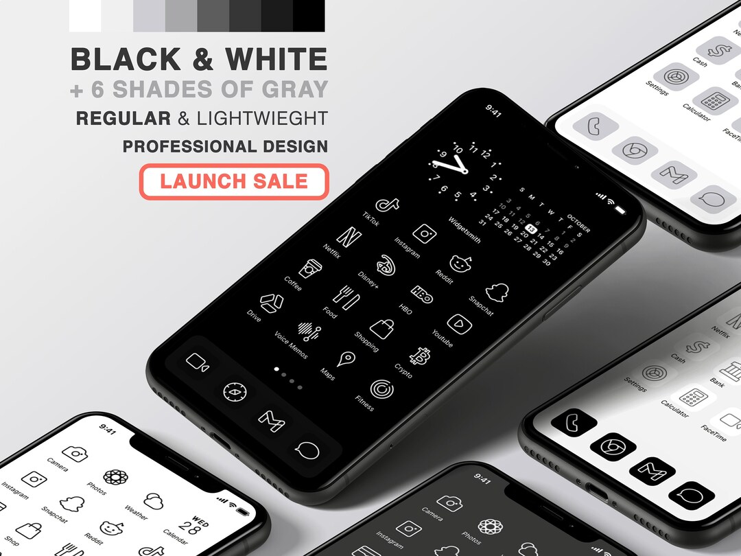 IPhone Icons - Black & White + 6 Shades of Gray - Pro Designed App ...