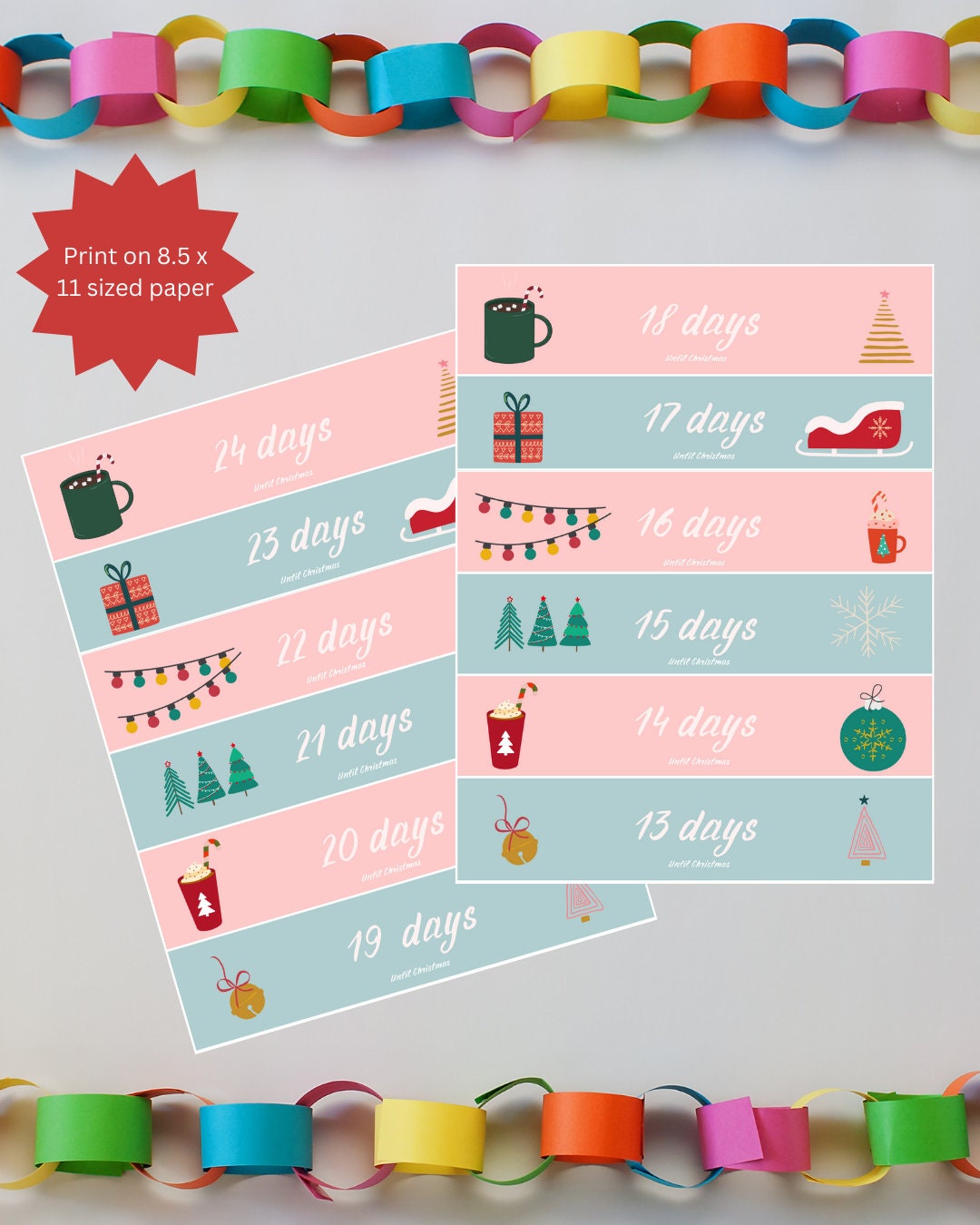 Christmas Advent Calendar Paper Chain Printable Instant Download - Etsy