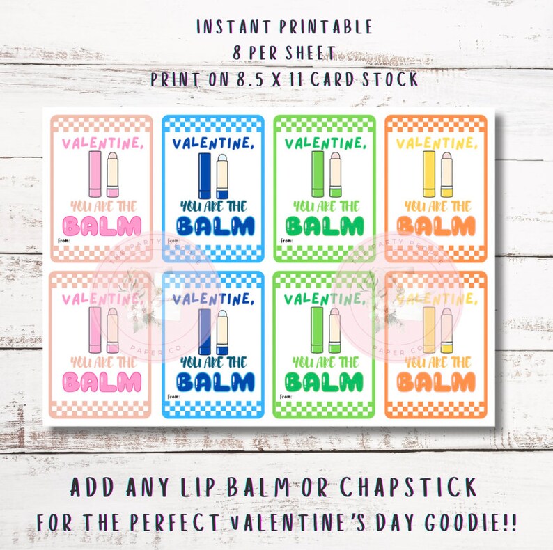 Lip Balm Valentine's Day Instant Download Printable Classroom Party ...