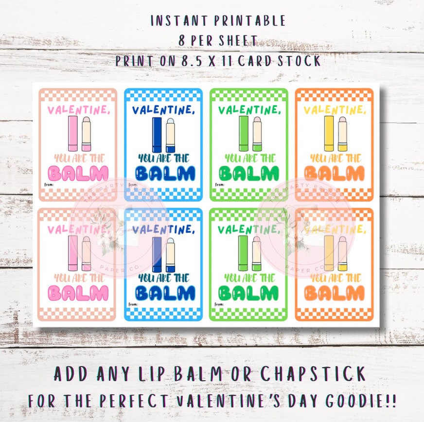 Lip Balm Valentine's Day Instant Download Printable Classroom Party ...