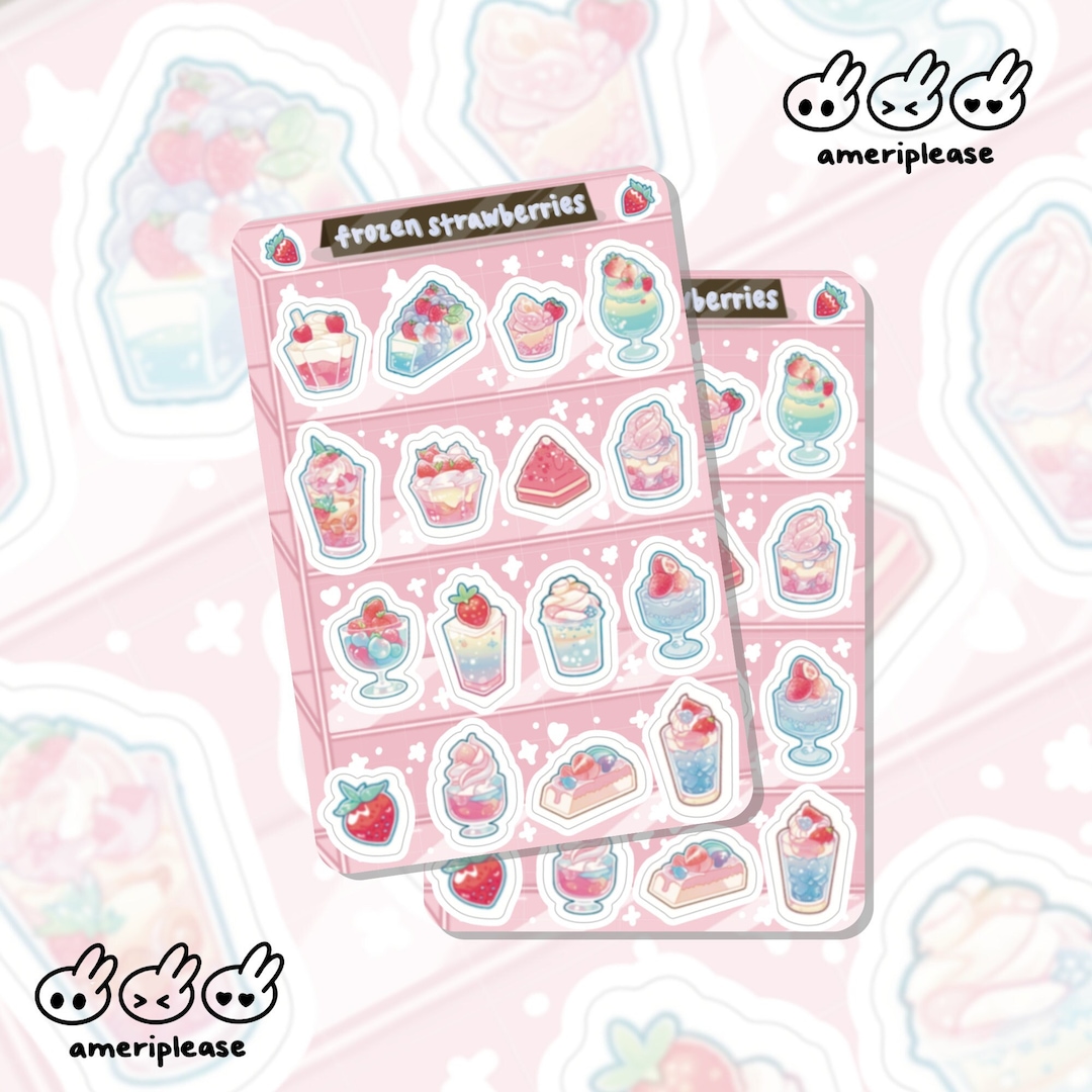 Cute Strawberry Sticker Sheet Kawaii Aesthetic Pink Food Dessert ...