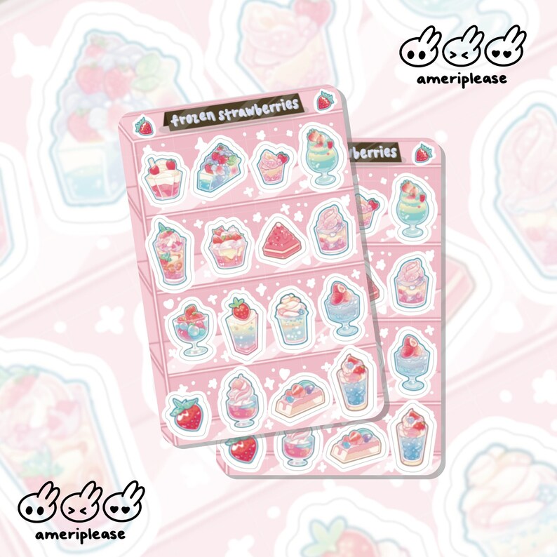 Cute Strawberry Sticker Sheet Kawaii Aesthetic Pink Food - Etsy