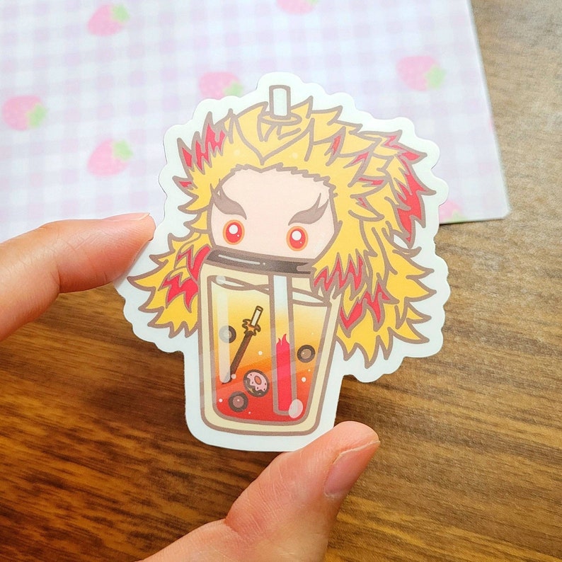 Demon Fire Breathing Anime Boba Drink Sticker | Thick Weatherproof ...