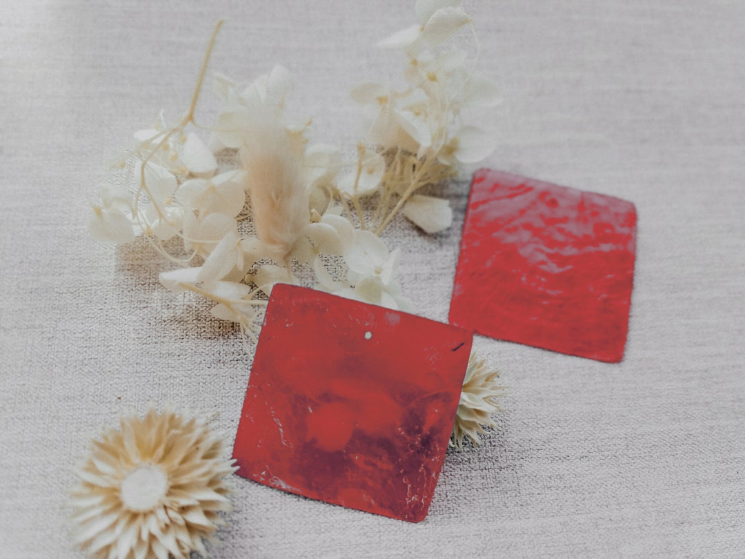 X50 1.75 Inch Square Capiz Shell Shape / Red Colour / 1 Hole /wedding ...