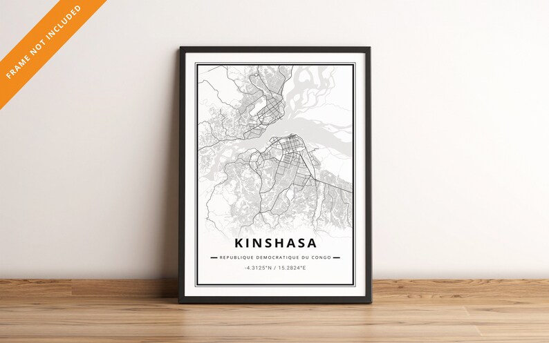 Póster de mapa de calles de Kinshasa, República Democrática del Congo ...