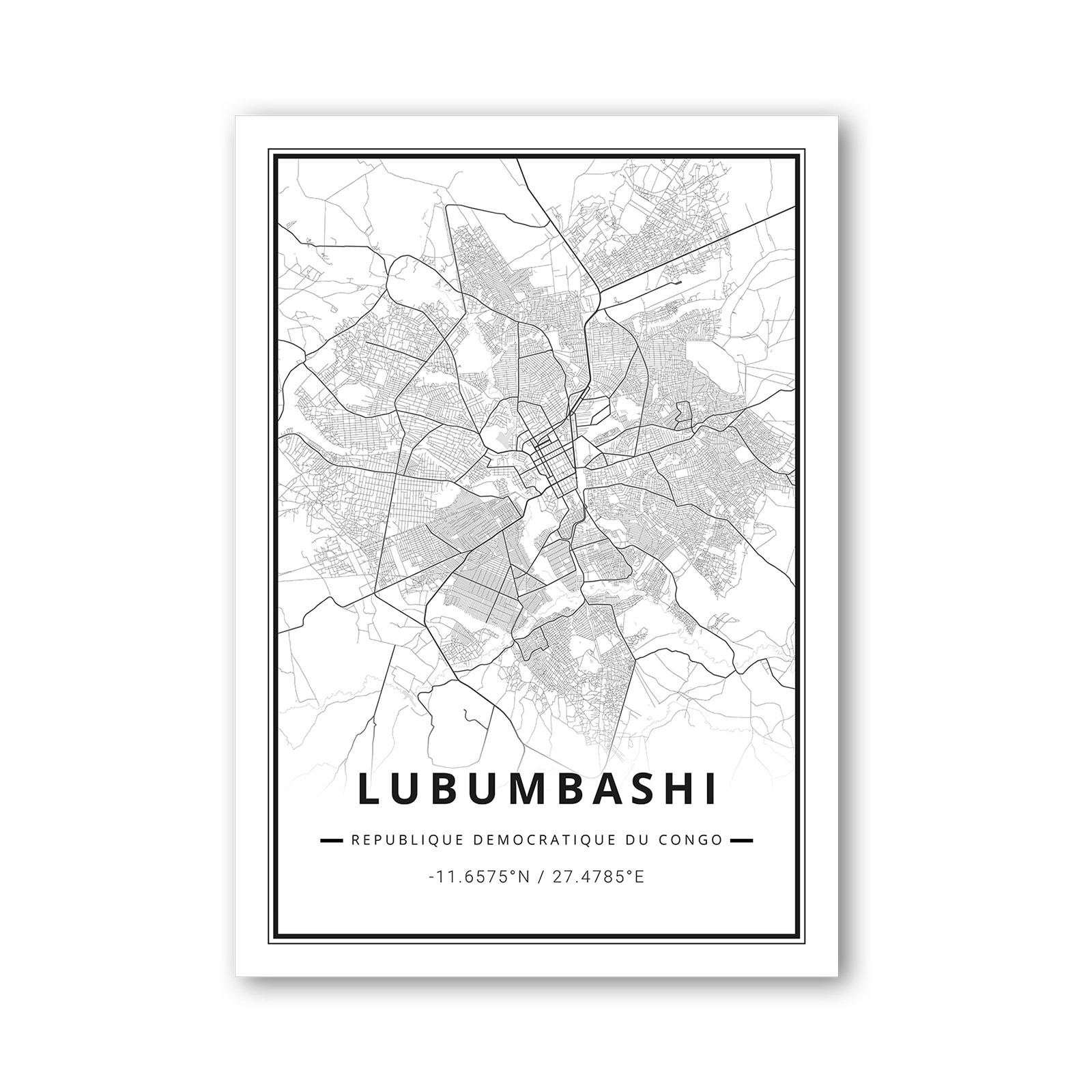 Street Map Poster of Lubumbashi, DRC, Democratic Republic of Congo ...