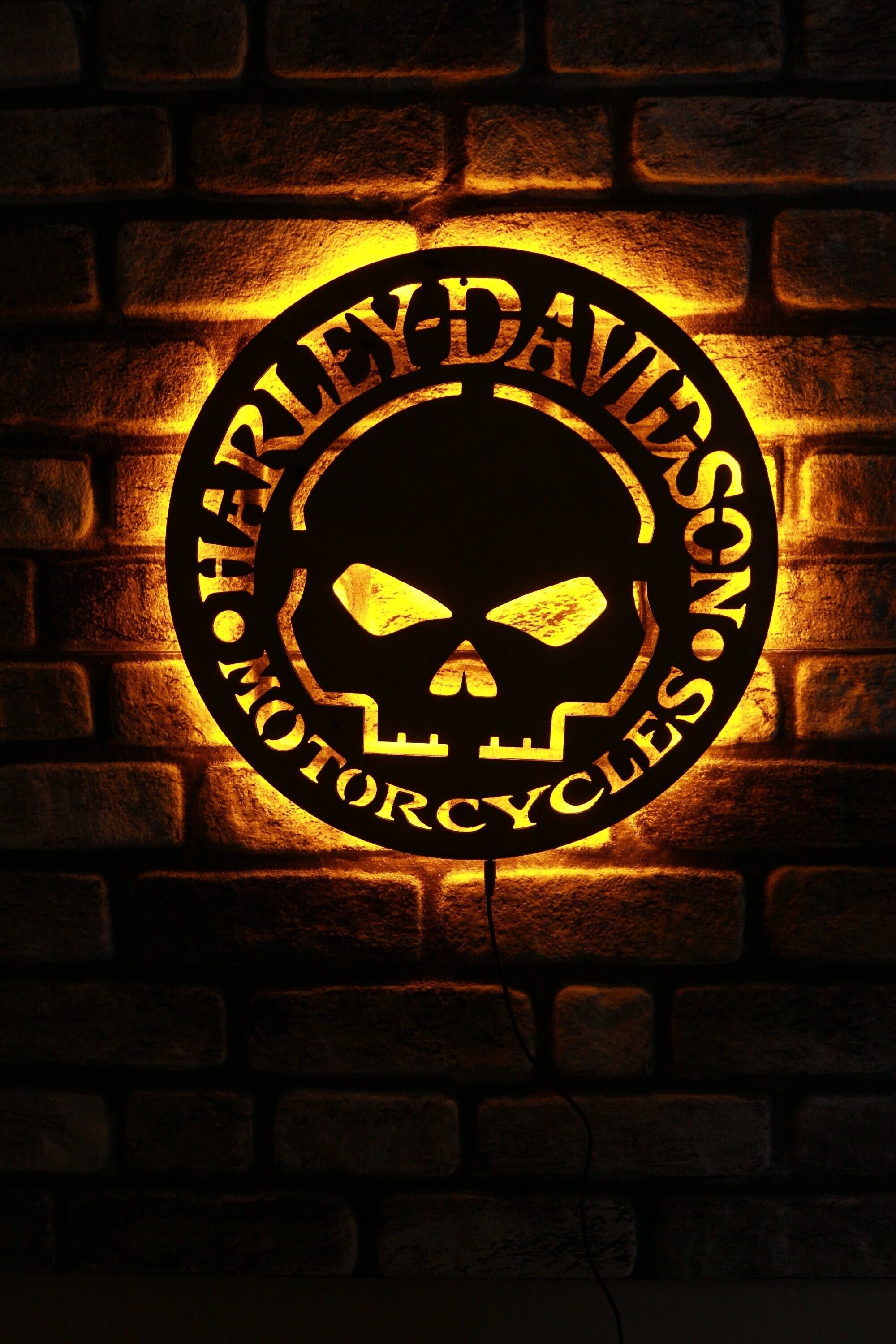Harley Davidson Wall Artlighted Harley Davidsonharley Etsy
