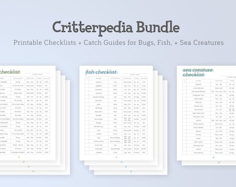 Minimalist ACNH Complete Museum Checklist Bundle | Printable Bug, Fish ...