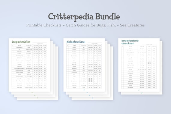 Minimalist ACNH Critterpedia Checklist Catch Guide Bundle - Etsy