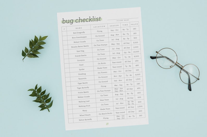 Minimalist ACNH Bug Checklist Catch Guide Modern Printable Animal ...
