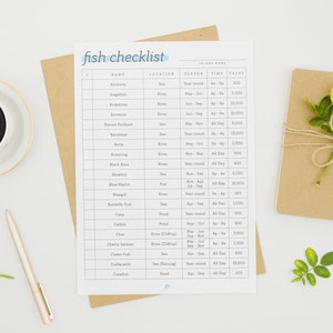 Minimalist ACNH Fish Checklist Catch Guide Modern Printable Animal ...